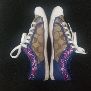 Coach | Shoes | Coach Signature Sneakers Blue Leather Trim Shoes | Poshmark